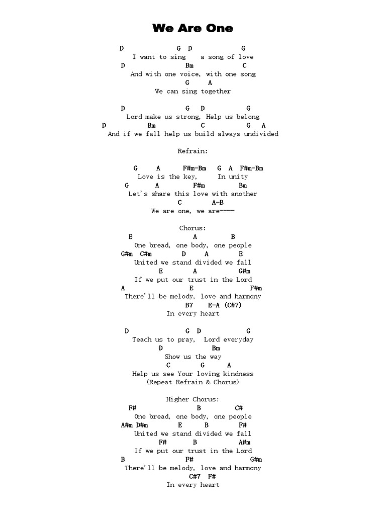 We Are One: Lyrics and Chords | PDF
