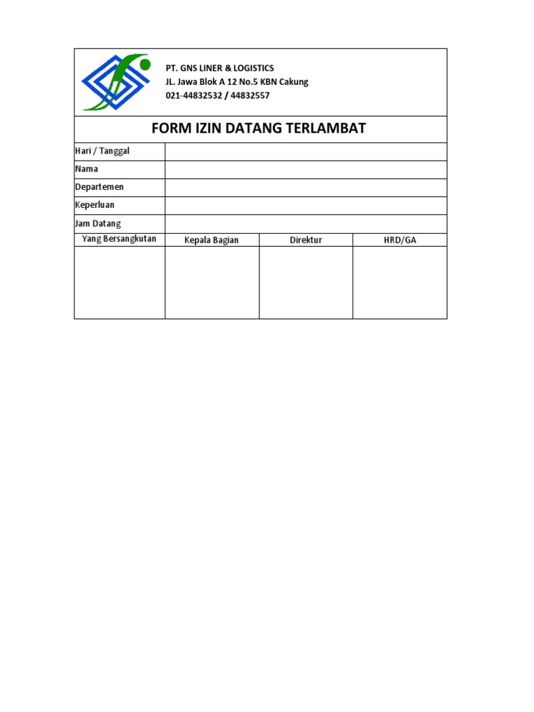 Form Izin Datang Terlambat | PDF
