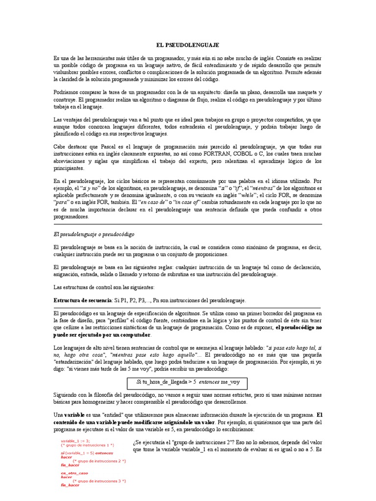 Rodolfo R. - El Pseudolenguaje en La Lógica Informática (IUTIRLA) | PDF | Estudios de idiomas ...
