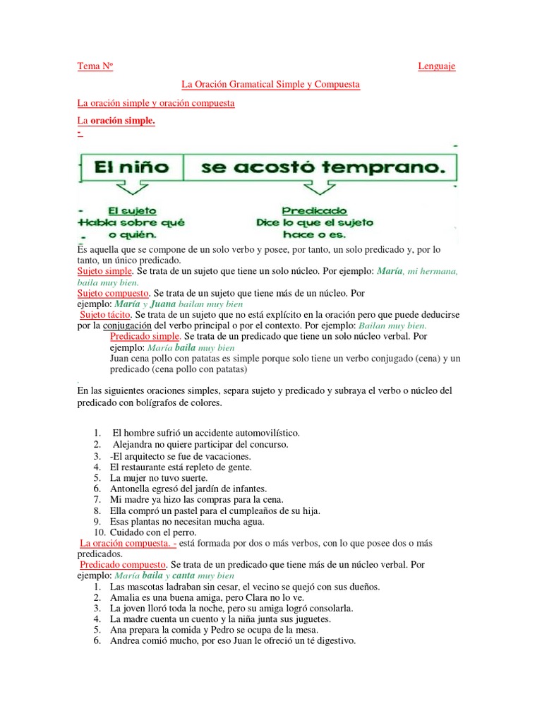 Ejemplos de Oraciones Simples y Compuestas | PDF | Predicado (Gramática ...