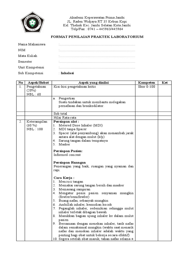 Penilaian Praktik Inhalasi Nebulizer | PDF | Kesehatan Holistik