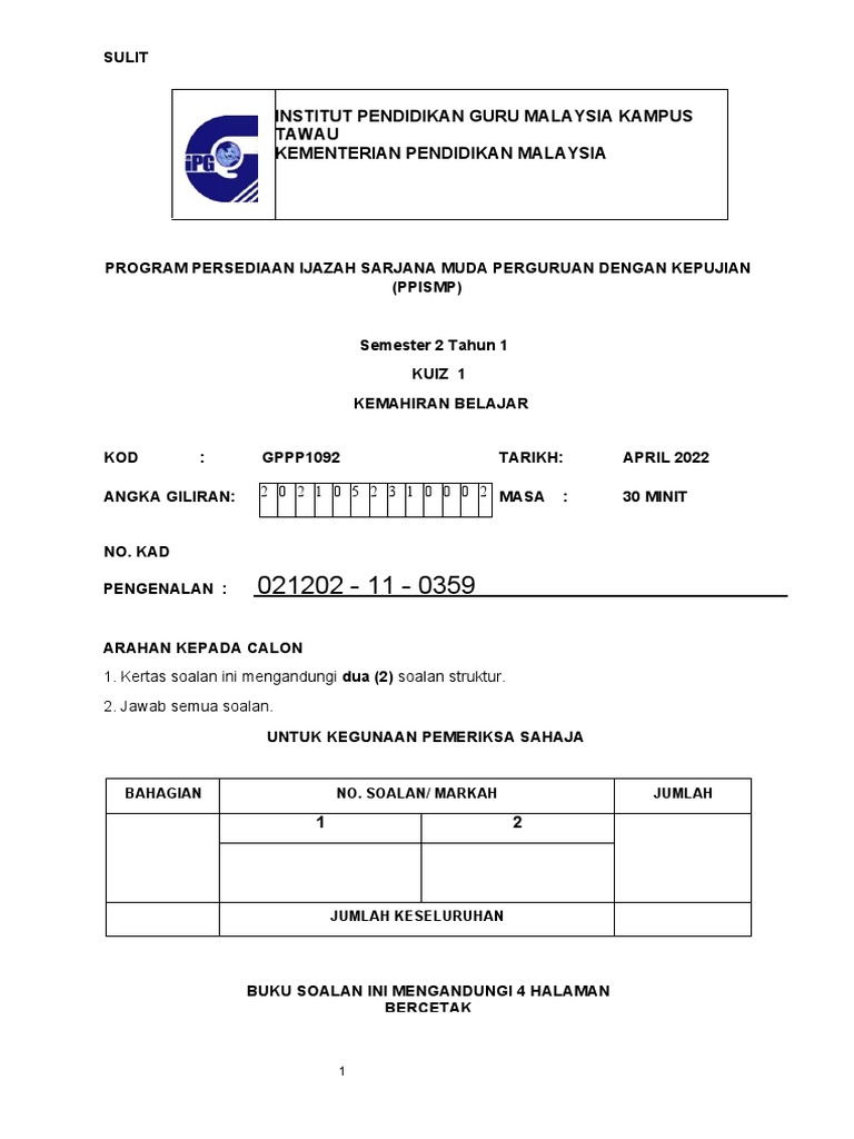 Kuiz 1 GPPP | PDF