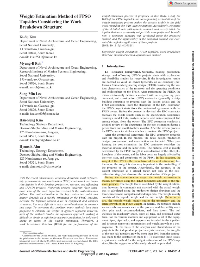 Weight-Estimation Method of FPSO Topsides Considering The Work ...