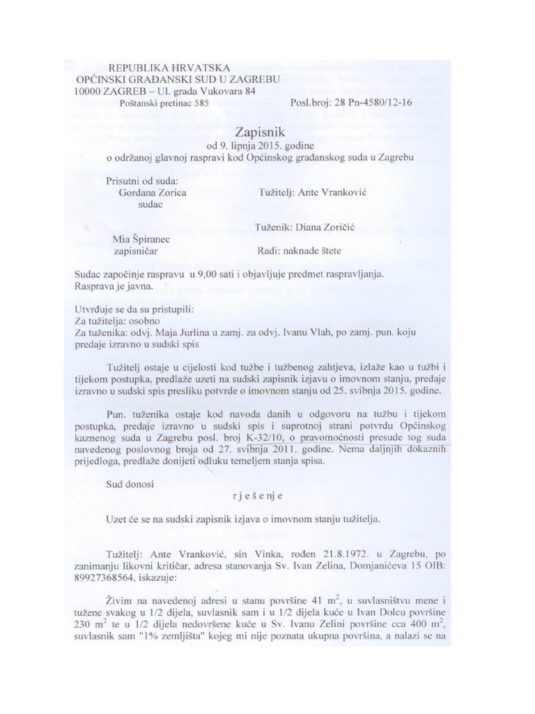 Zapisnik I Podnesak 9 6 15 | PDF