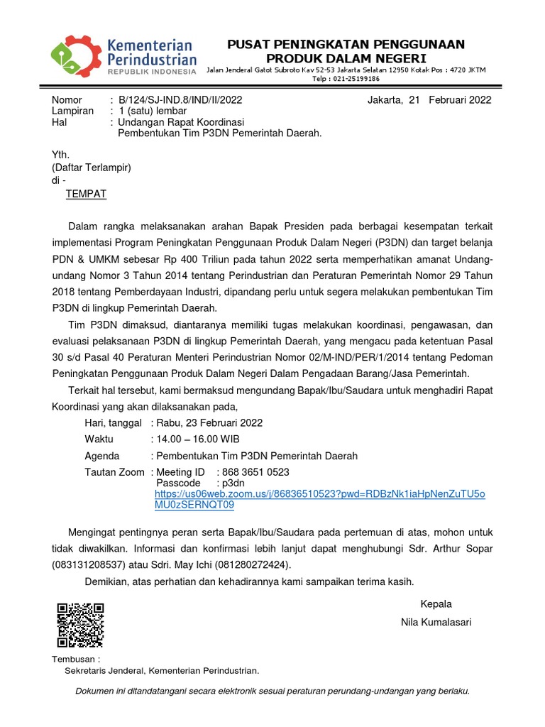 (Banten - DIY) Undangan Rakor Pembentukan Tim P3DN Pemda v4 - Ratnik-1 ...