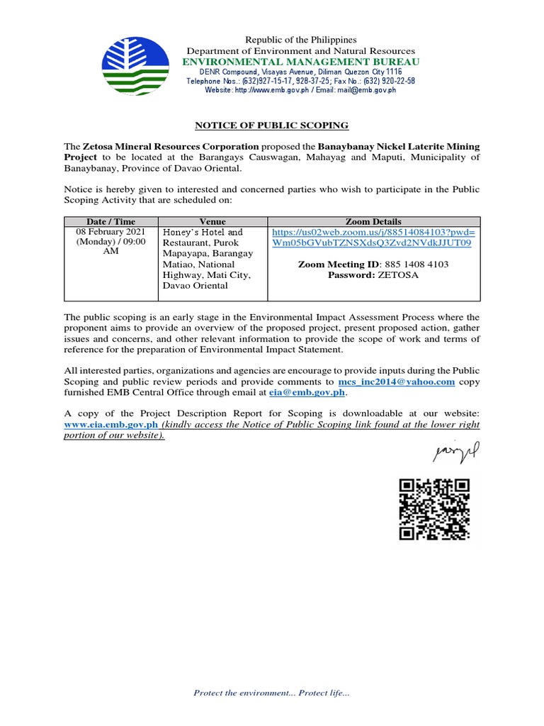 Notice of Public Scoping: Environmental Management Bureau | PDF