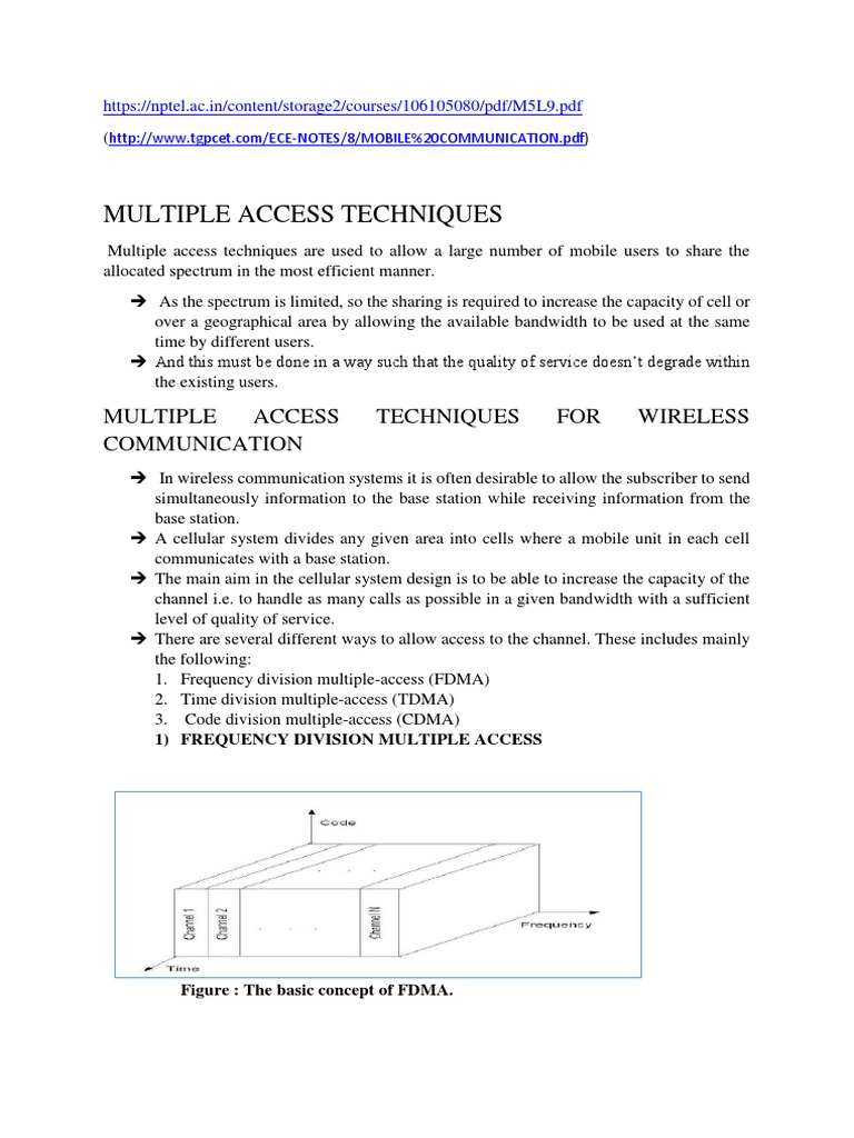 Multiple Access Techniques | Download Free PDF | Channel Access Method | Cellular Network