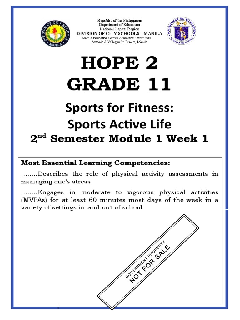 Hope 2 Grade 11: Sports For Fitness: Sports Active Life | PDF | Stress (Biology) | Physical Fitness
