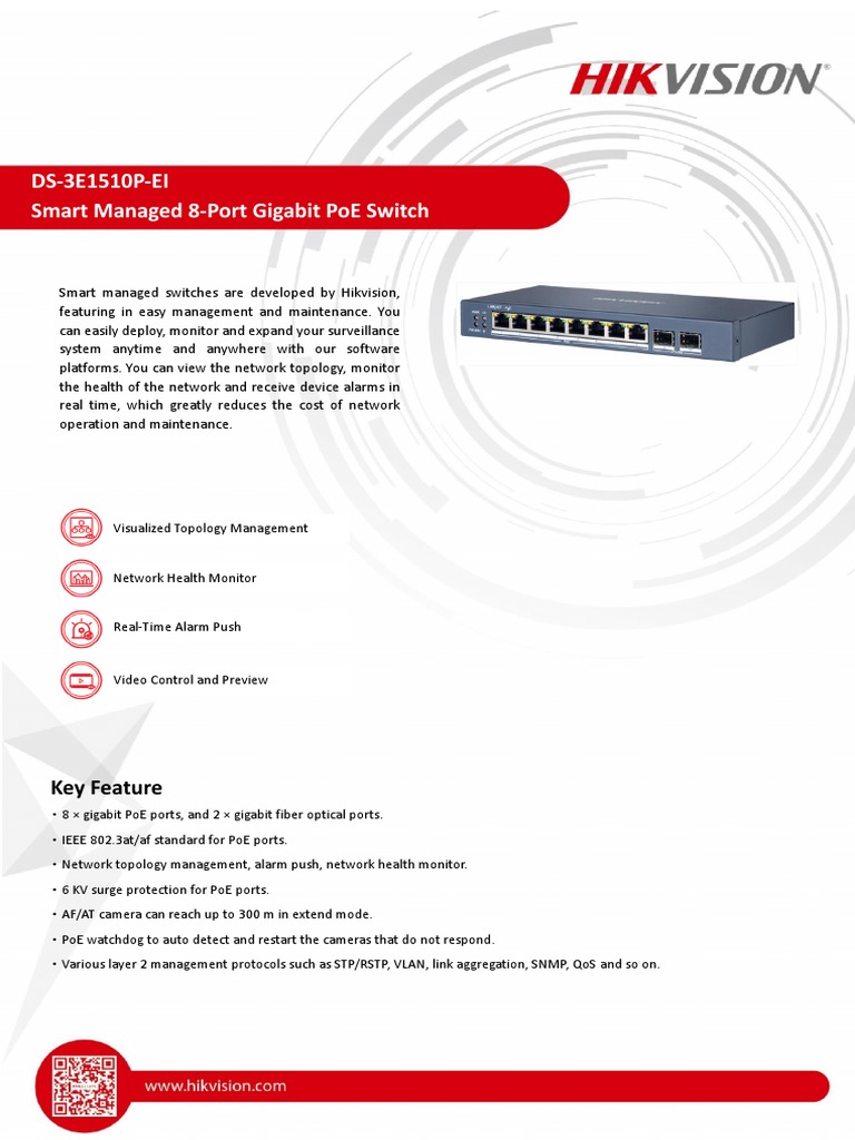 Ds-3E1510P-Ei Smart Managed 8-Port Gigabit Poe Switch: Key Feature ...
