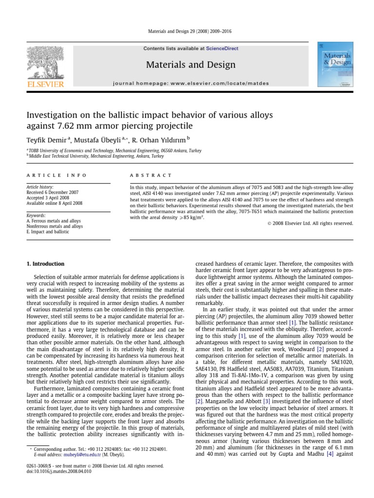 Investigation On The Ballistic Impact Behavior Of Various Alloys Pdf Heat Treating Fracture