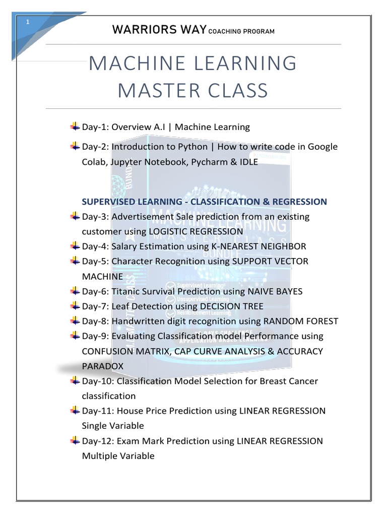 Machine Learning Master Class: Warriors Way | PDF | Regression Analysis ...