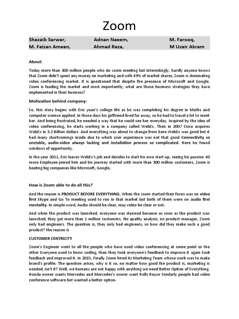 Updated - Zoom Case Study | PDF | Business | Computing