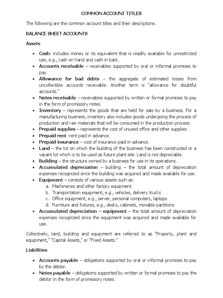 Common Account Titles | Download Free PDF | Expense | Equity (Finance)