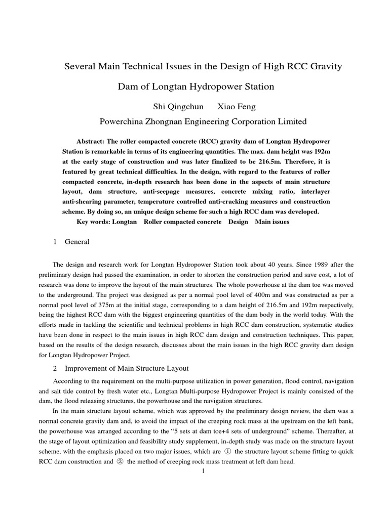 Several Main Technical Issues in The Design of High RCC Gravity Dam of ...