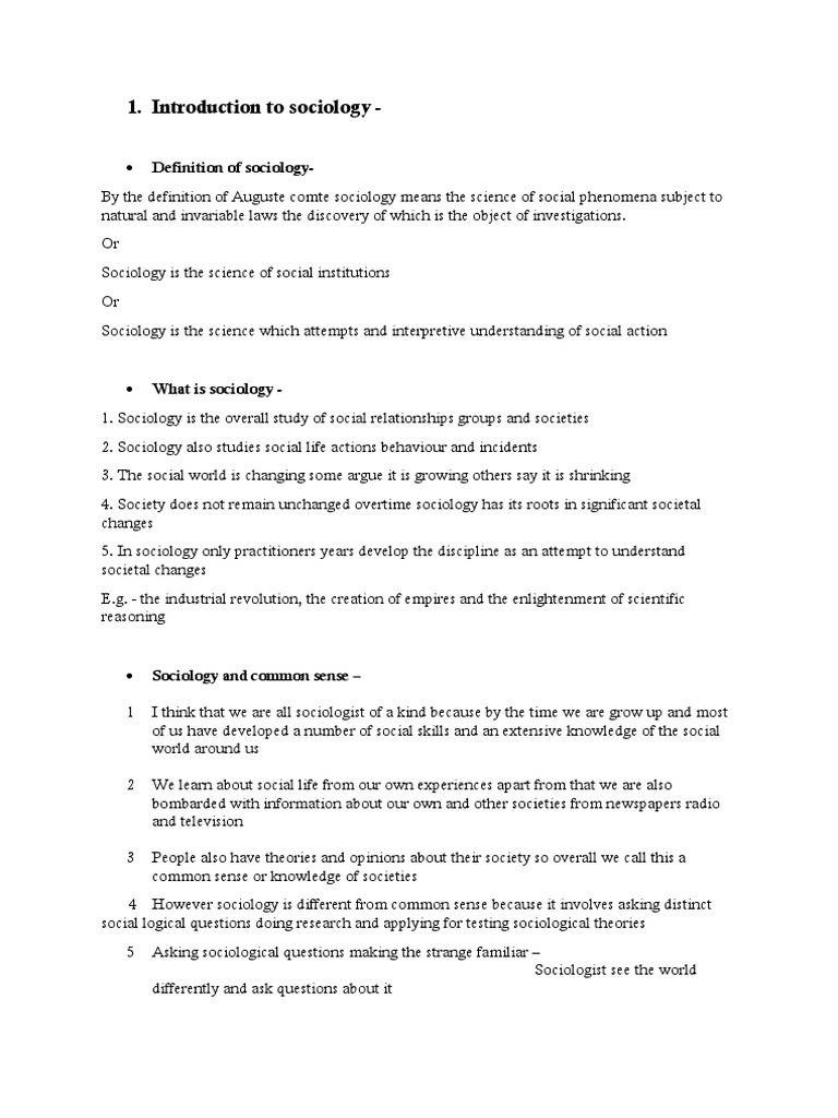 Sociology Short Notes | PDF | Sociology | Institution
