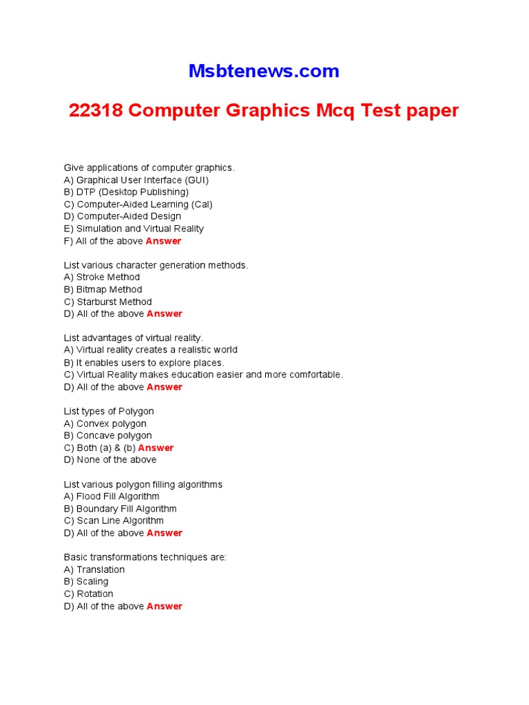 Computer Graphics MCQ With Answers PDF | PDF Computer Graphics MCQ With Answers PDF | PDF