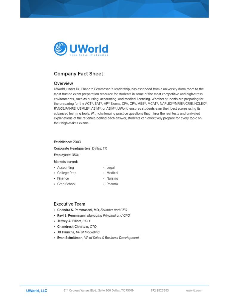 UWorld FactSheet | PDF | United States Medical Licensing Examination ...