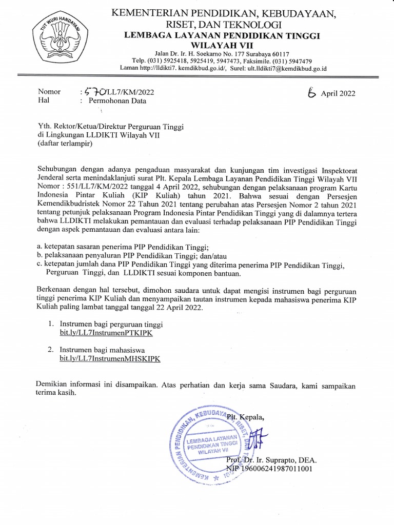 Srt. Permohonan Data Kip | PDF
