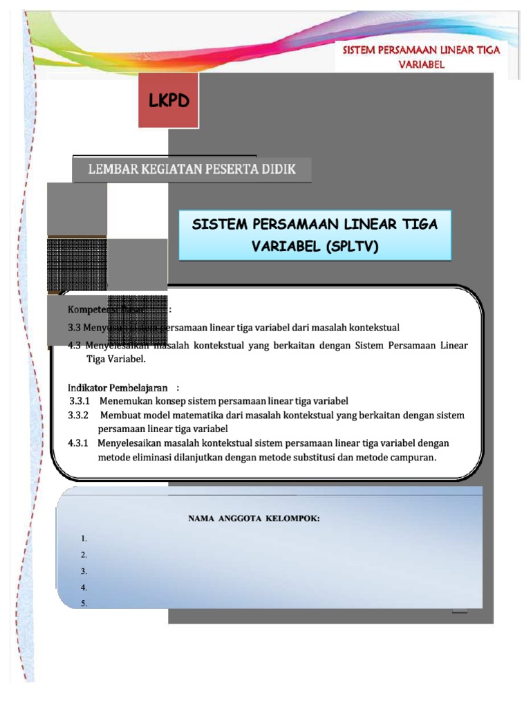 LKPD SPLTV 4 | PDF | Metode & Bahan Ajar | Griya & Taman
