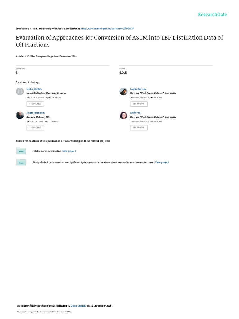 Evaluation of Approaches For Conversion of ASTM Into TBP Distillation ...