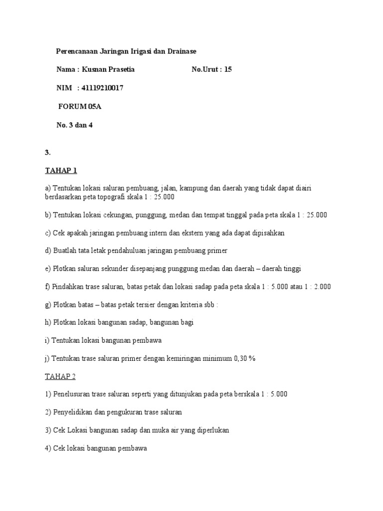 Perencanaan Jaringan Irigasi Dan Drainase No 3, 4 | PDF