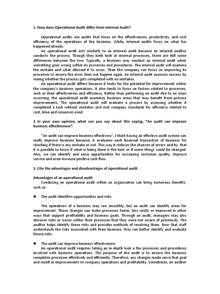 Assignment 1 - Operations Audit | PDF | Audit | Internal Audit