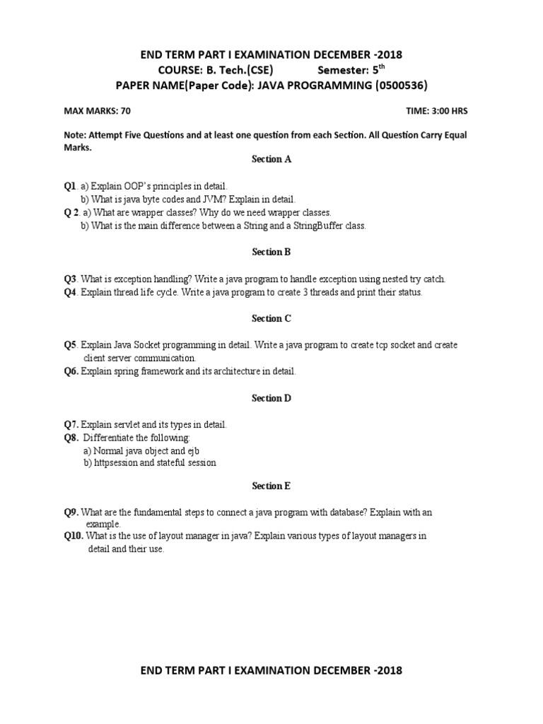 End Term Part I Examination December - 2018 COURSE: B. Tech. (CSE ...