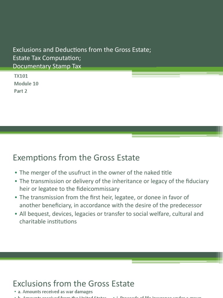 Exclusions and Deductions From The Gross Estate | PDF | Estate Tax In ...