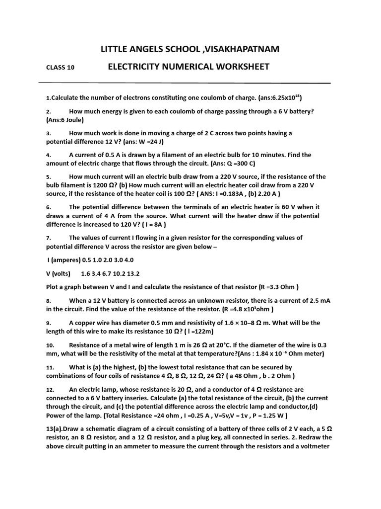 Electricity Numerical Worksheet | PDF | Series And Parallel Circuits ...
