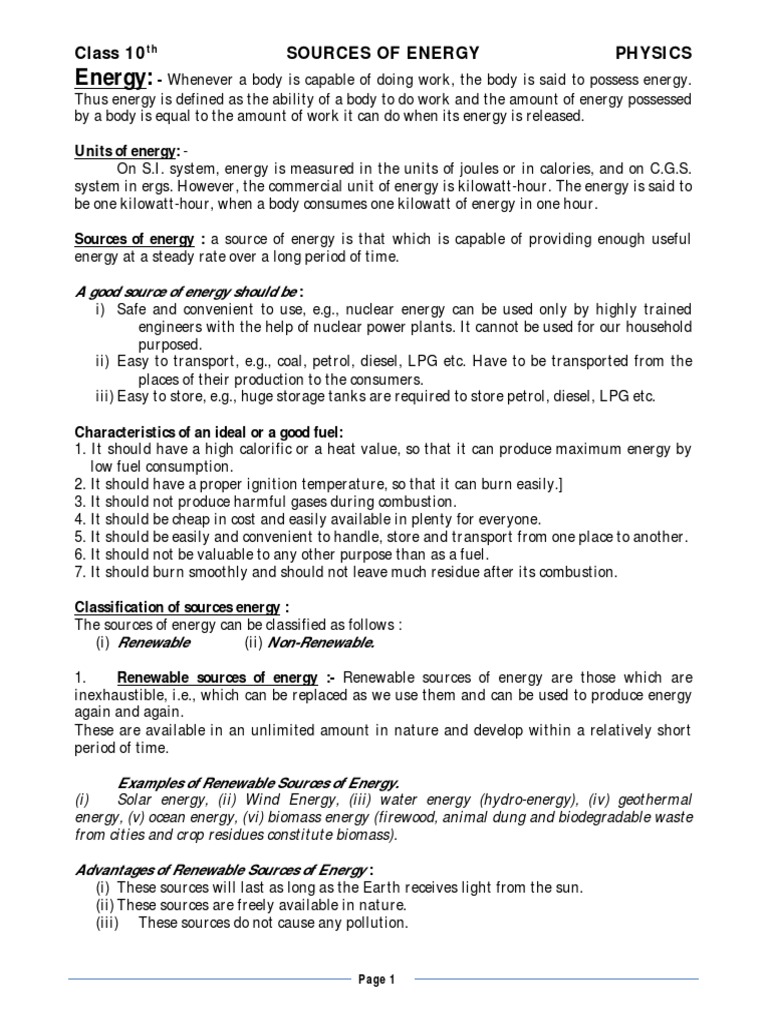 Energy:: Class 10 Sources of Energy Physics | PDF | Biogas | Energy ...