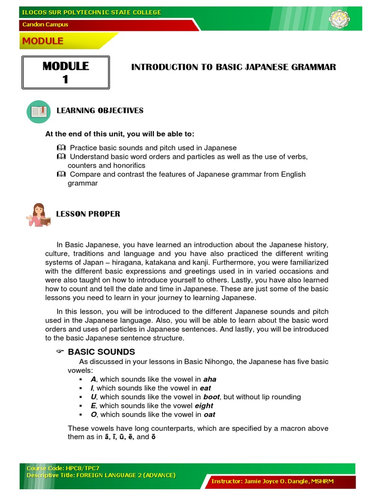 Module 1 - Foreign Language 2 | PDF | Japanese Language | Verb