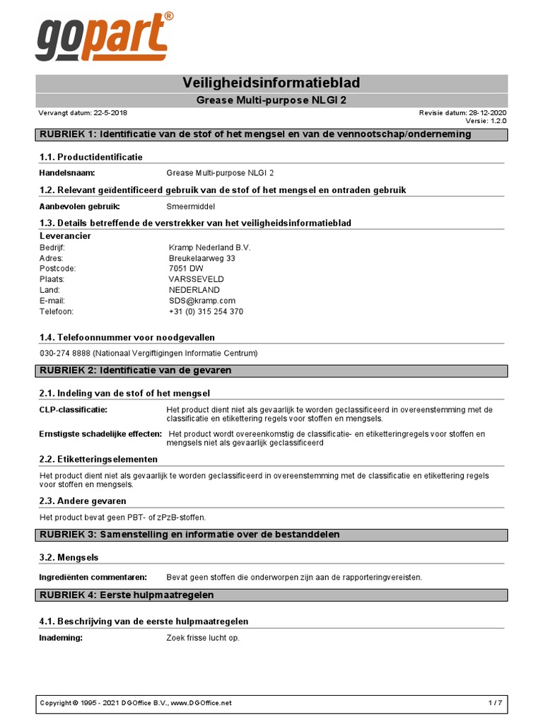 Sds Grease Multi-Purpose Nlg1-2 | PDF