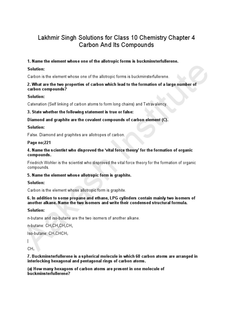 Lakhmir Singh Solutions For Class 10 Chemistry Chapter 4 Carbon and Its ...