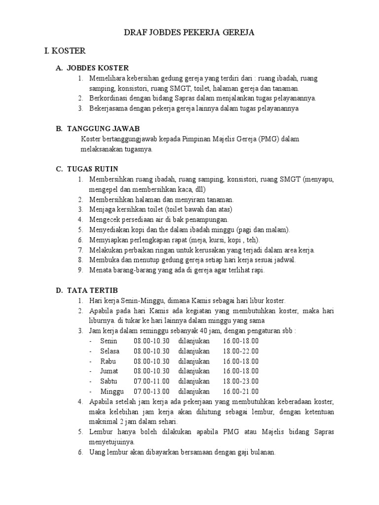 Draf Jobdes Pekerja Gereja | PDF
