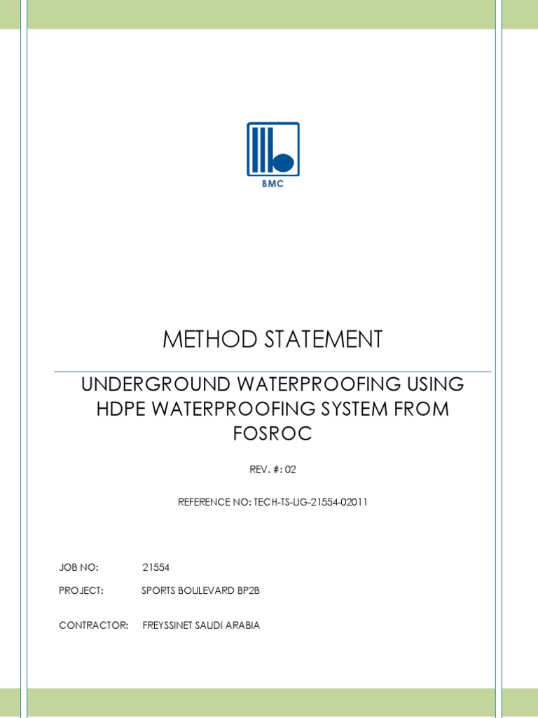 Method Statement: Underground Waterproofing Using Hdpe Waterproofing ...