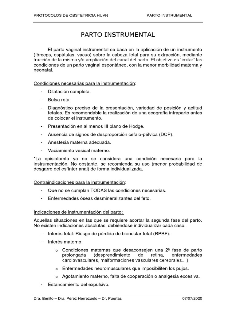 Protocolo Parto Instrumental | PDF | Parto | Especialidades Medicas