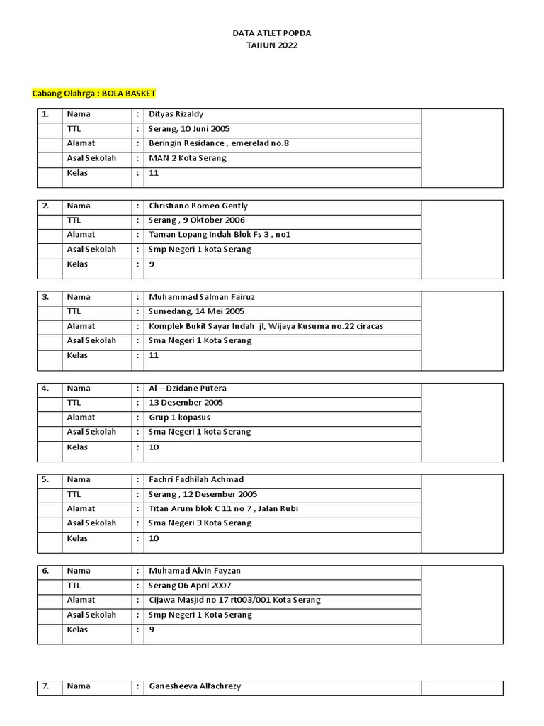 DATA ATLET Popda Basket | PDF