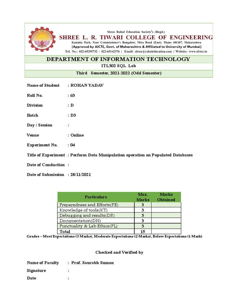 DBMS Exp-04 Sem-Iii Mumbai University | PDF | Information Management | Data Management