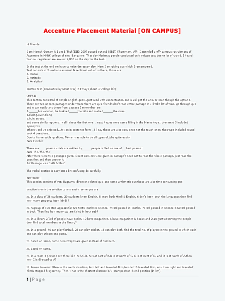 Accenture Placement Material (ON CAMPUS) | PDF