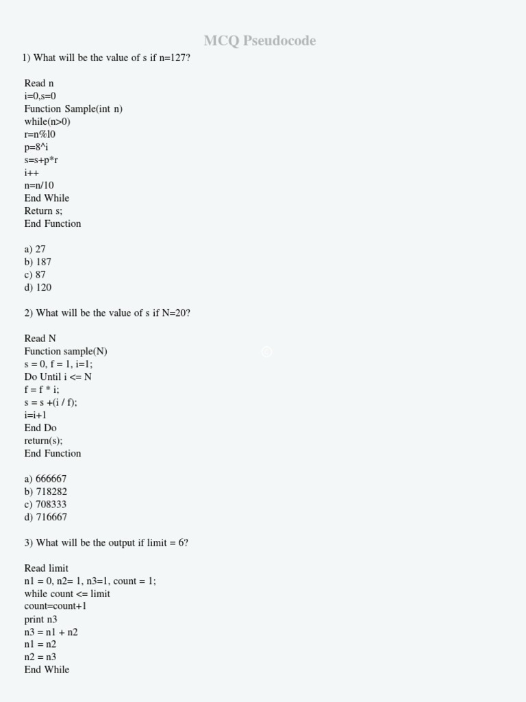 MCQ Pseudocode | PDF