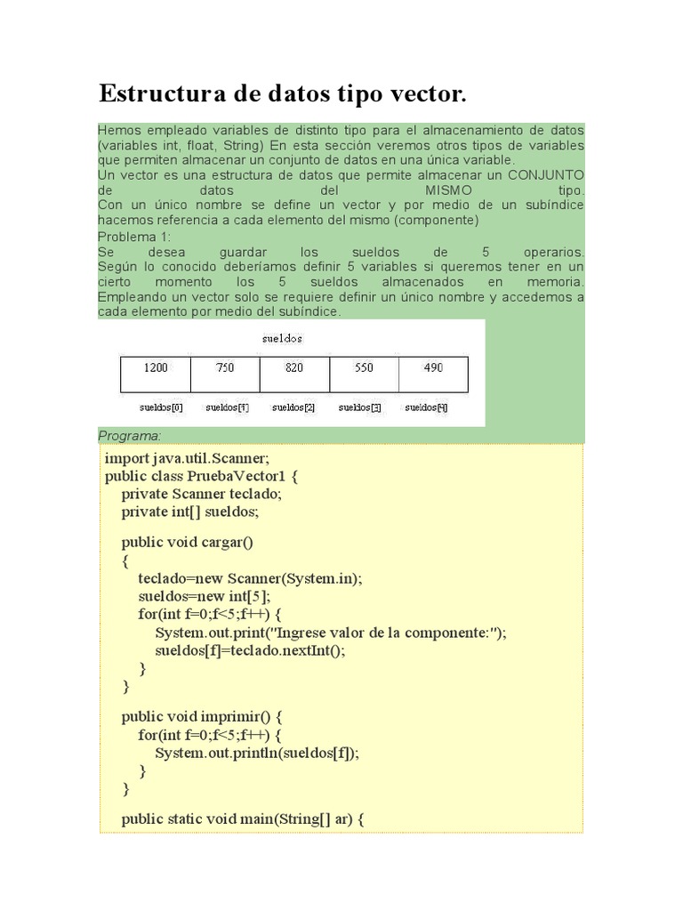Vectores en Java: Ejemplos y Uso | PDF | Estructura de datos de matriz ...