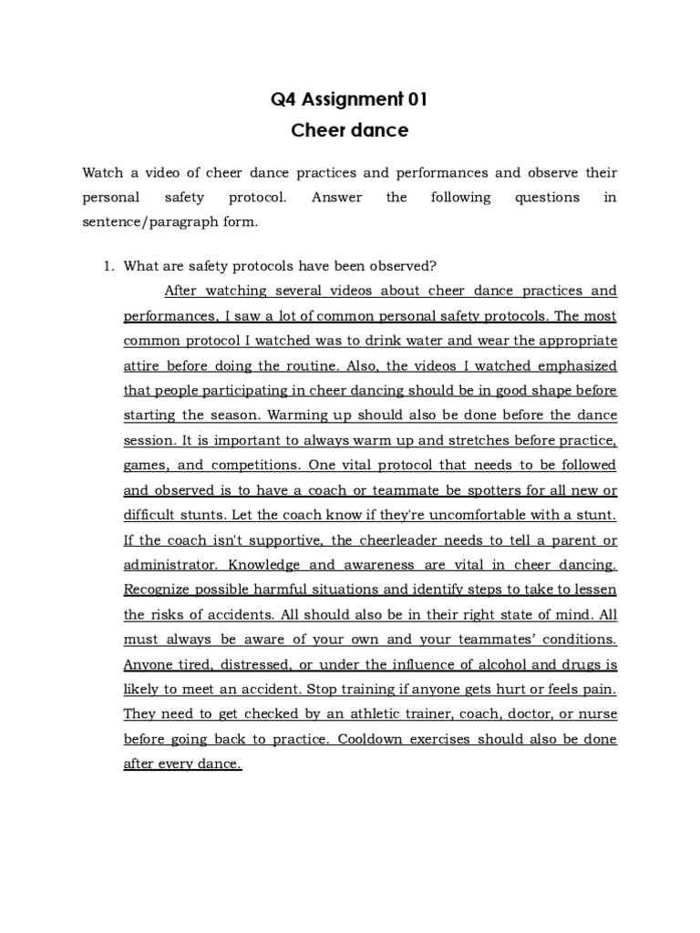 Q4 Assignment 01 Cheer Dance - TANG | PDF