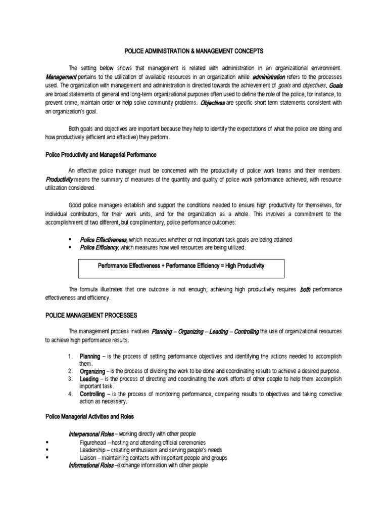 Police Administration and Management Concept | PDF | Career & Growth