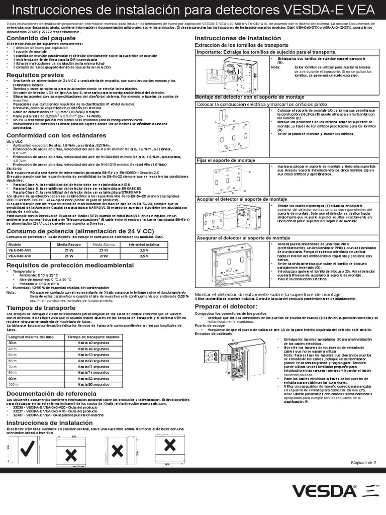 05 VESDA-E VEA Installation Sheet A3 Spanish Lores | PDF