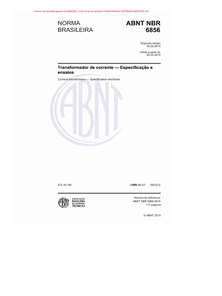 NBR 6856 - 2015 | PDF | Rede elétrica | Transformador