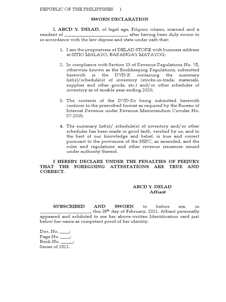 Sample Sworn Declaration | PDF