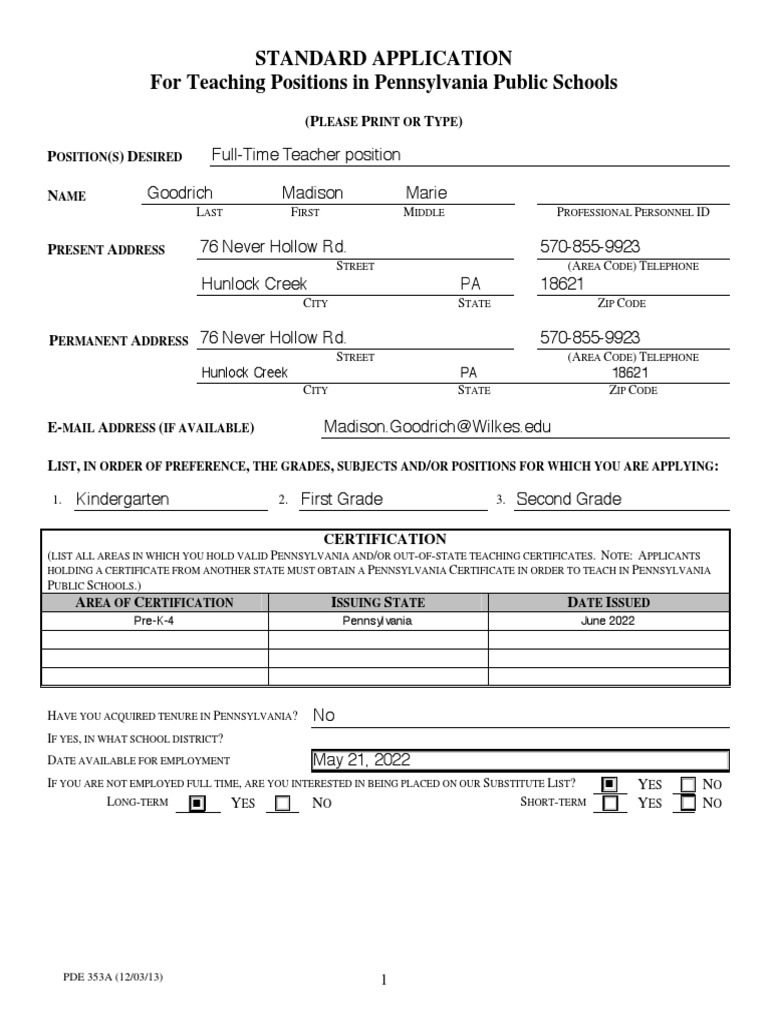 Standard Teaching Application | PDF