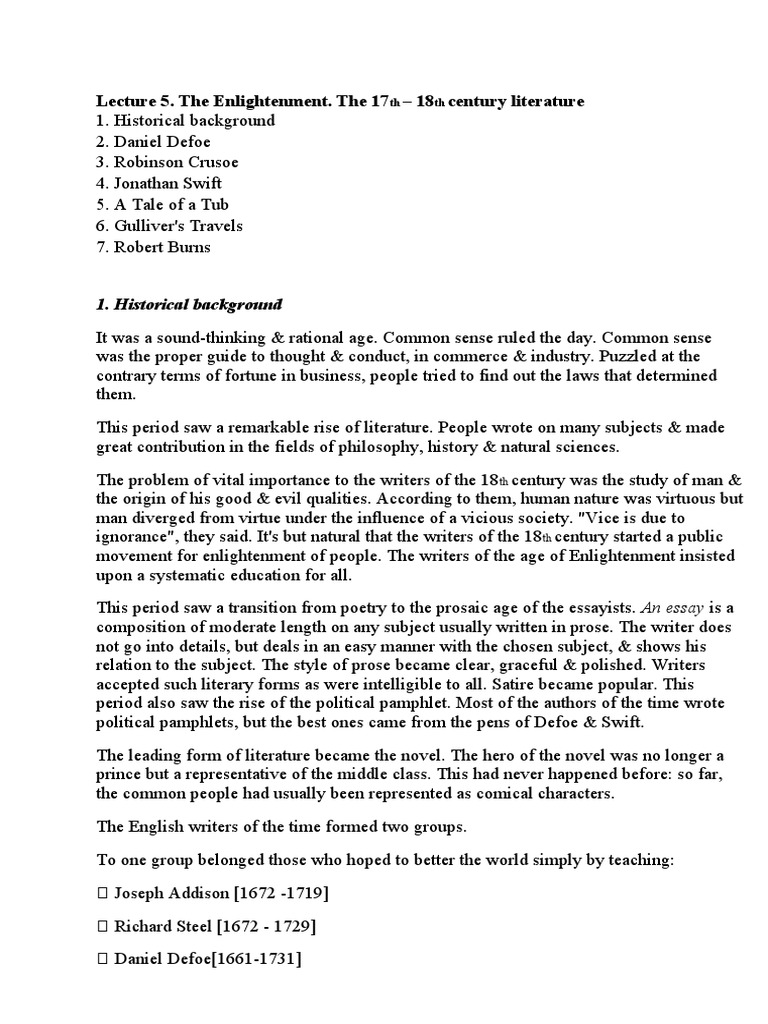 Lecture 5 | PDF | Robinson Crusoe | Gulliver's Travels