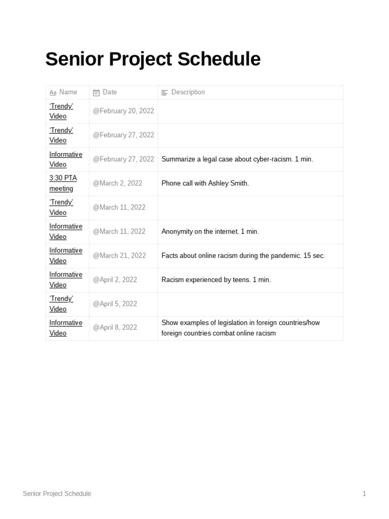 Senior Project Schedule | PDF