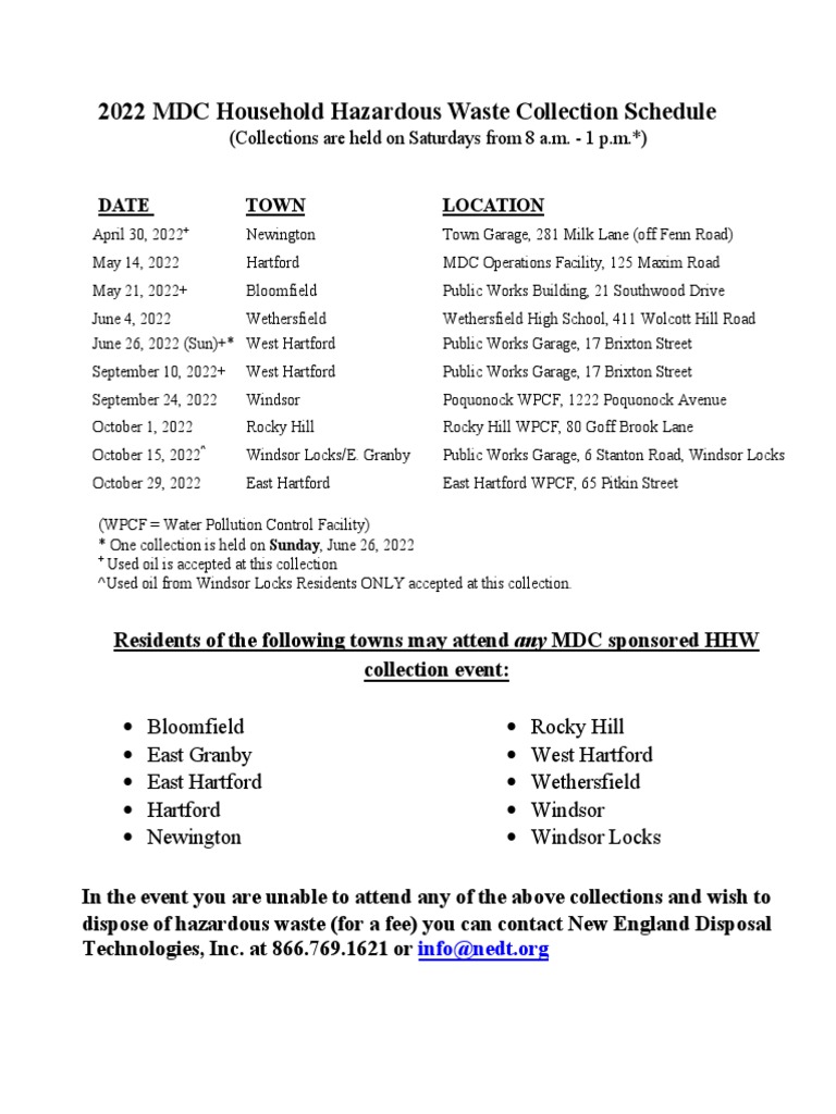2022 Schedule MDC Household Hazardous Waste Collection Schedule Final 2 ...